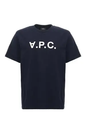 A.p.c. A.P.C. VPC Cotton Crewneck T-Shirt With Flocked Logo Blue