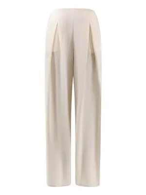 Max Mara Silk Pleated Wide Leg Trousers - Cream
