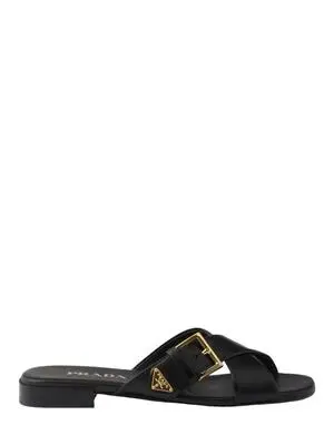 PRADA PRADA Leather Crisscross Slides With Buckle