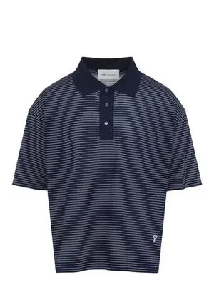 AMI Paris Striped Boxy Fit Polo - Blue