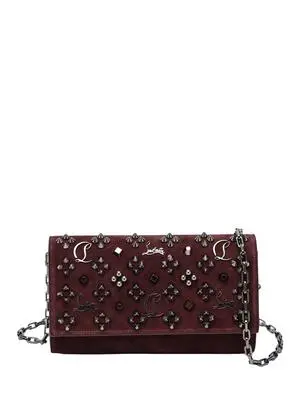 CHRISTIAN LOUBOUTIN Paloma Studded Suede Wallet On Chain - Black
