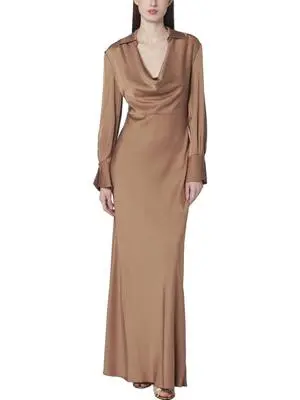 Simkhai Adelle Satin Maxi Dress With Draping - Brown