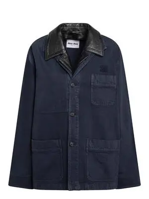 Miu Miu Gabardine And Leather Jacket - Gray