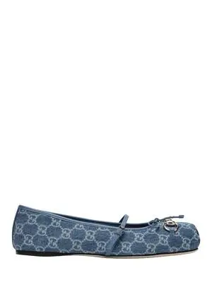 Gucci Gg Denim Ballet Flats With Horsebit Detail - Blue
