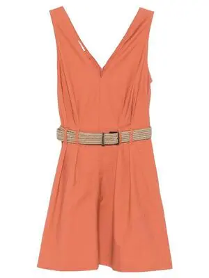 Brunello Cucinelli V-neck Sleeveless Belted A-line Dress - Orange