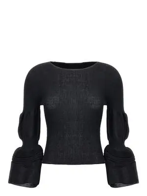 Issey Miyake Assemblage Branch Puff Sleeve Knit Top - Black
