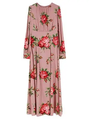 Dolce & Gabbana Dolce & Gabbana Long Silk Dress With Bouquet Rose Print Multicolor