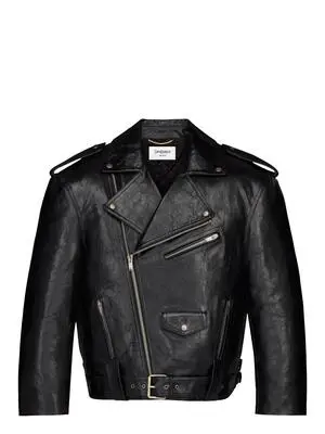 Saint Laurent SAINT LAURENT Pebbled Leather Biker Jacket Black