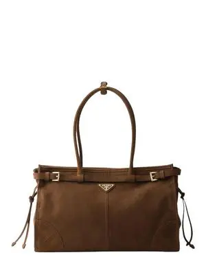 Prada Prada Re-Nylon And Calfskin Tote Bag Brown