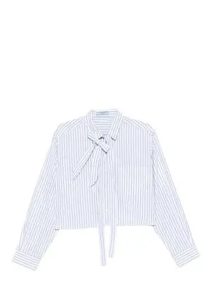 Prada Striped Cotton Shirt With Tie Neck - Multicolor