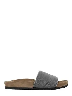 Brunello Cucinelli BRUNELLO CUCINELLI Silver-Tone Embellished Leather Slides Silver