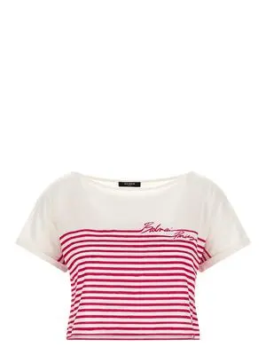 Balmain BALMAIN Marinière Cropped Cotton T-Shirt Pink