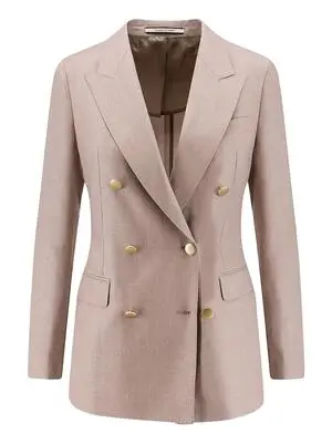 Tagliatore Parigi Double-breasted Blazer In Virgin Wool, Silk, And Linen - Multicolor