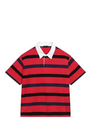 Prada Short-sleeved Polo Shirt With / Blue Stripes - Red