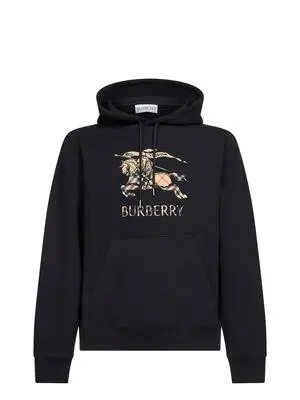 Burberry Black Cotton Hoodie With Equestrian Knight Design - Multicolor