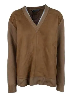 Prada PRADA V-Neck Knitwear With Suede Overlay Multicolor
