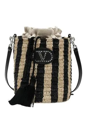 Valentino Garavani Small Raffia Bucket Bag - Cream