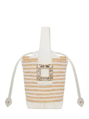 ROGER VIVIER Striped Raffia Bucket Bag With Jewel Buckle - Multicolor