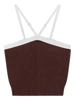 Prada Prada Wool And Cashmere Knit Top With Logo Detail Brown