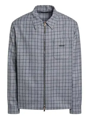 Versace Light Blue Zip-up Checked Shirt - Multicolor