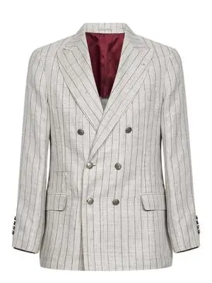 Brunello Cucinelli Brunello Cucinelli Men Light Grey Pinstriped Twill Deconstructed One-And-A-Half-Breasted Blazer Multicolor