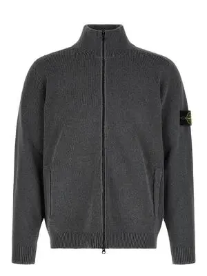 Stone Island Ribbed High Neck Zip-up Sweater - Gray