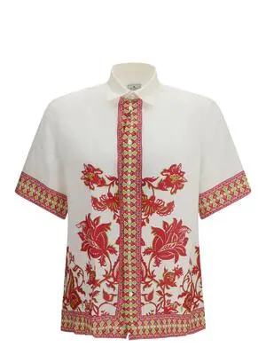 Etro Etro Men Linen Shirt With Floral Print And Short Sleeves Multicolor