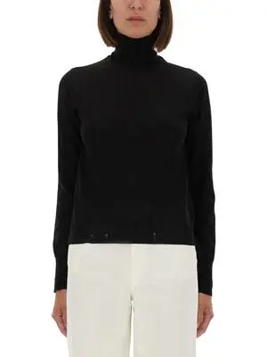 GOLDEN GOOSE Turtleneck Wool Sweater With Distressed Detail - Black