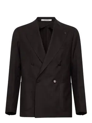 Tagliatore Dark Brown Stretch Virgin Wool Montecarlo Double-breasted Blazer - Multicolor