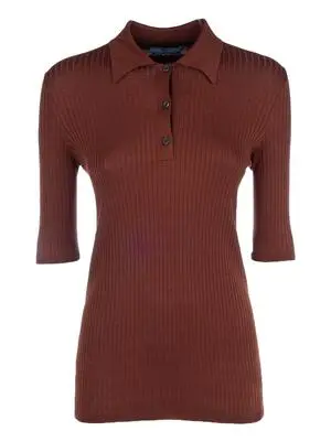 Prada Ribbed Knit Polo With 3/4 Sleeves - Multicolor