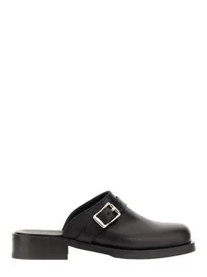 Our Legacy Mule Truck Leather Clogs With Buckle Detail - Black