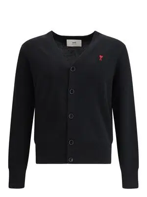 AMI Paris De Coeur Merino Wool Cardigan - Black