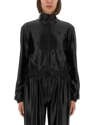 Alexander Wang Satin Faille Full Zip Track Jacket - Black