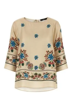 Max Mara Silk Twill Printed Blouse - Cream