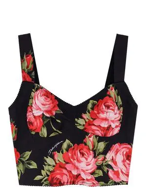Dolce & Gabbana Cotton Blend Bustier Top With Rose Print - Multicolor