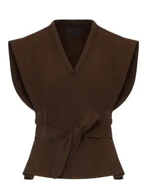LEMAIRE Belted Denim Top - Brown