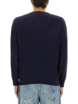Moschino Wool And Cashmere Pullover With Embroidered Detail - Blue