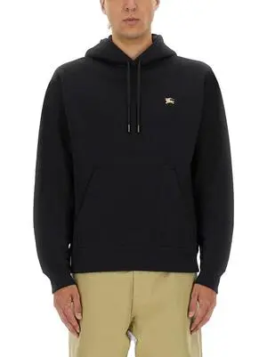 Burberry Cotton Hoodie With Equestrian Knight Design - Black