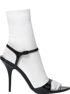 Balenciaga Avenue Sock Sandal In Patent Leather And Mesh - Black