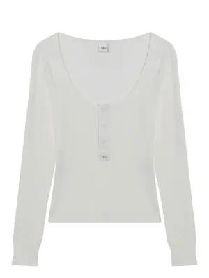 Chloé Cotton Jersey Henley Top With Logo Detail - Cream