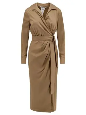 Max Mara MAX MARA Cotton Blend Draped V-Neck Dress Multicolor