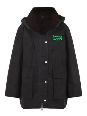 BARBOUR X GANNI Checked Waxed Cotton Duffle Jacket With Drawstring Hood - Green