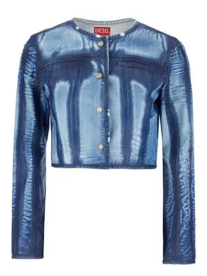 DIESEL® Cropped Denim Jacket With Button Details - Multicolor