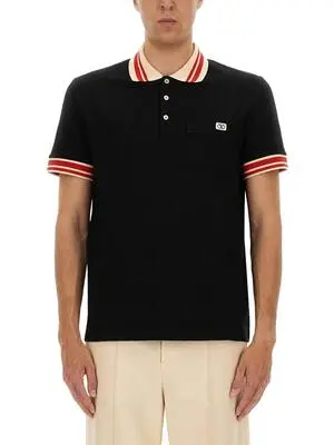Valentino Garavani Cotton Pique Polo Shirt With Vlogo Patch - Black