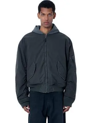 Balenciaga Bomber Jacket With Integrated Hood - Gray