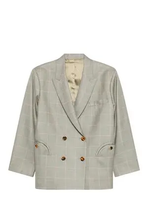 BLAZÉ MILANO Double-breasted Beige Blazer With Pink Check Pattern - Gray