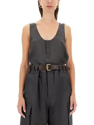 Saint Laurent Silk Henley Tank Top - Gray