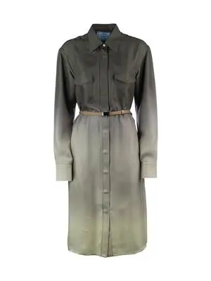 Prada Long Sleeve Belted Shirt Dress - Multicolor