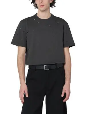 GOLDEN GOOSE Vintage-effect Anthracite T-shirt With Perforated Heart - Gray