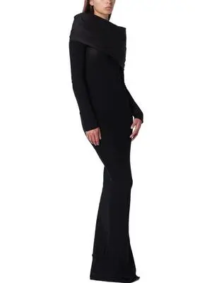 ENTIRE STUDIOS Long Wool Dress With Draped Neckline And Back Slit - Black